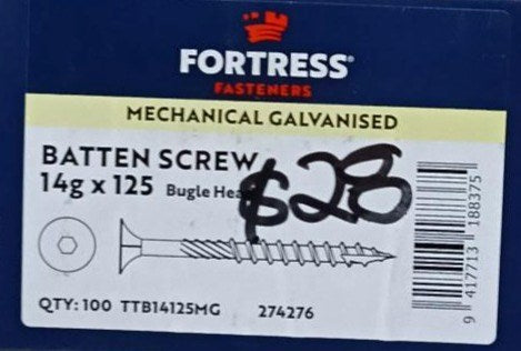 Batten Screw 14GX125mm Bugle Head T17 Mechanical Galvanised