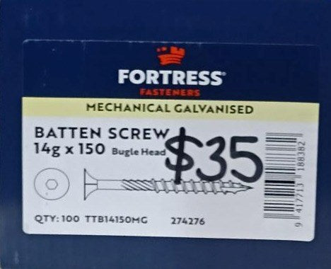 Batten Screw 14GX150mm Bugle Head T17 Mechanical Galvanised